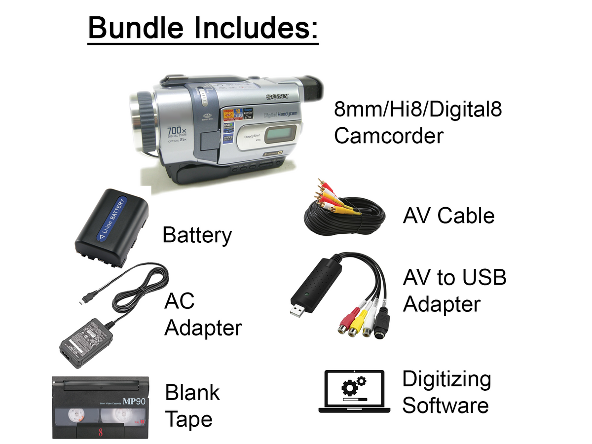 8mm Tape Player w/ Warranty, USB, Blank Tape, AV cables – TapePlayers.com