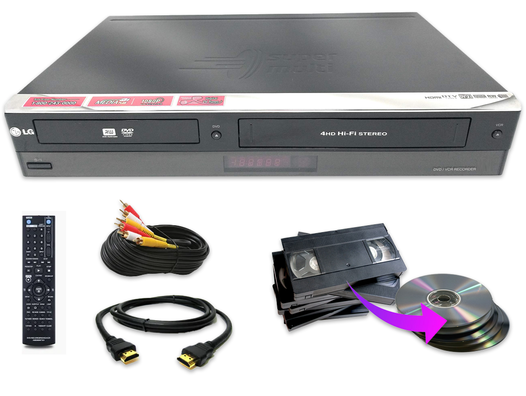 LG DVD VCR Combo VHS to DVD Recorder w/ Remote, HDMI, Blank DVD ...