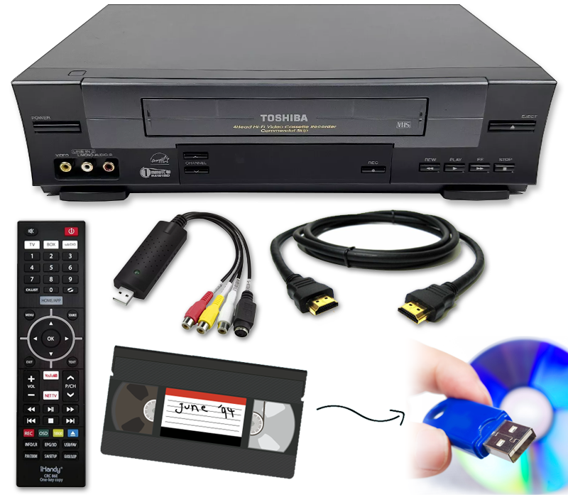 VHS Player Bundle - Playback and Digitize VHS w/ VCR, Remote, HDMI, US ...