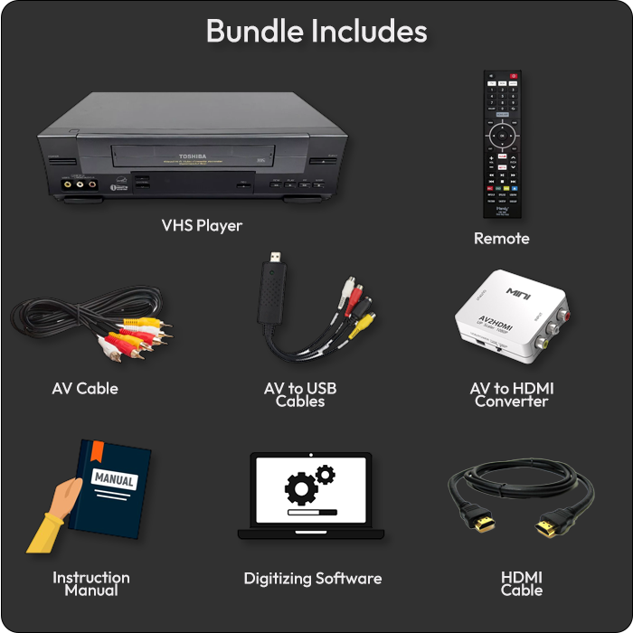 VHS Player Bundle - Playback and Digitize VHS w/ VCR, Remote, HDMI, US ...
